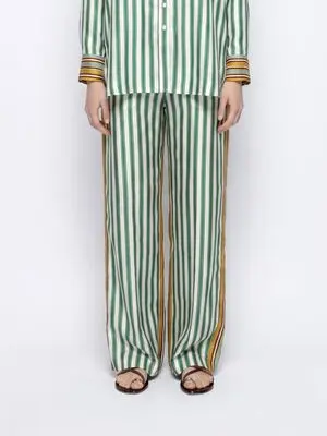 PAULA Silk Twill Striped Trousers