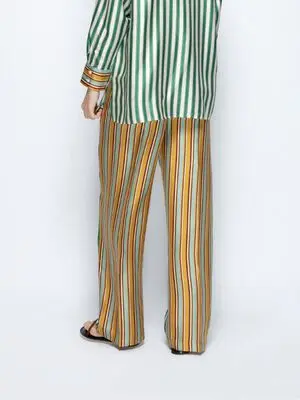 PAULA Silk Twill Striped Trousers