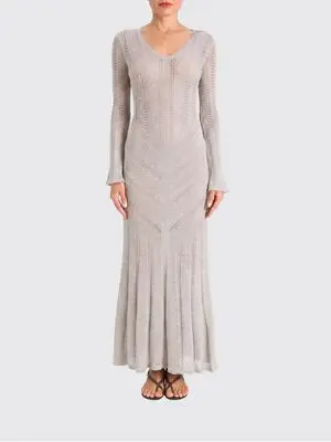 TWINSET Crochet Long Sleeve V-neck Dress - Beige