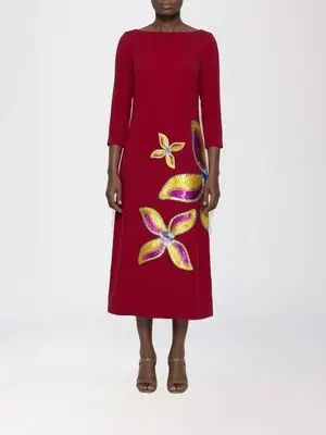 PAULA Crêpe Midi Dress With Floral Embroidery And Sequins - Red