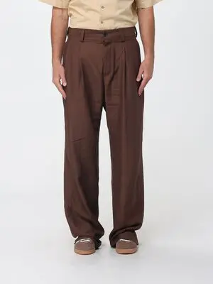 LANEUS Wide Leg Trousers In Linen - Brown