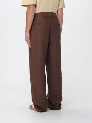 LANEUS Wide Leg Trousers In Linen - Brown