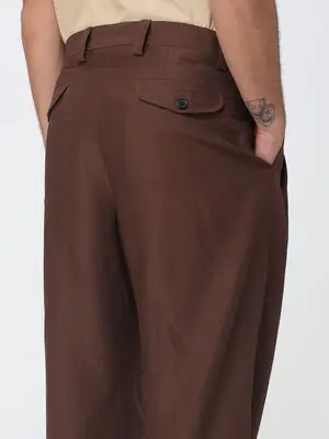 LANEUS Wide Leg Trousers In Linen - Brown