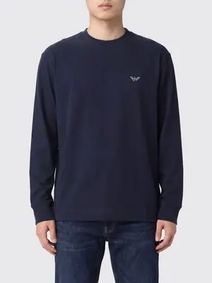 Emporio Armani Long-sleeved Cotton T-shirt With Eagle Logo - Blue