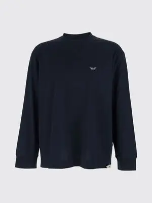 Emporio Armani Long-sleeved Cotton T-shirt With Eagle Logo - Blue