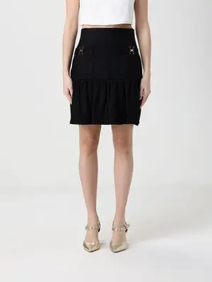 Elisabetta Franchi Mini Skirt In Linen Blend - Black
