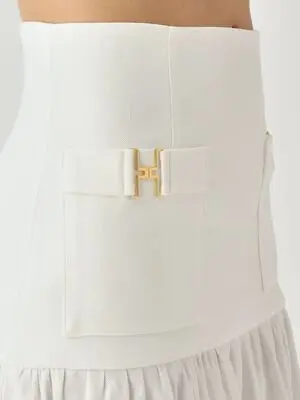 Elisabetta Franchi Mini Skirt In Linen Blend - Ivory