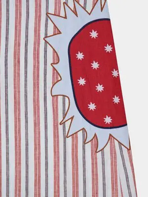PAULA Linen Striped Midi Shirtdress With Embroidered Accents