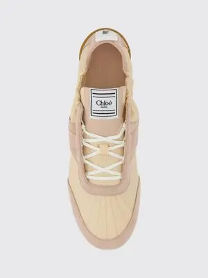Chloé Kick Low Top Suede And Nylon Sneakers With Rubber Sole - Beige