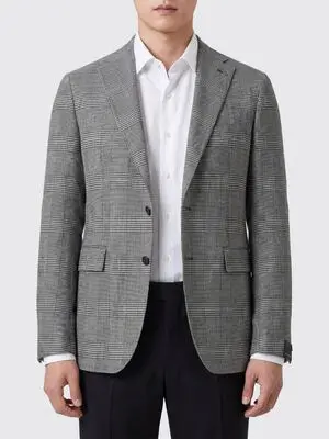 Tagliatore Prince Of Wales Check Linen And Cotton Single-breasted Blazer - Grey