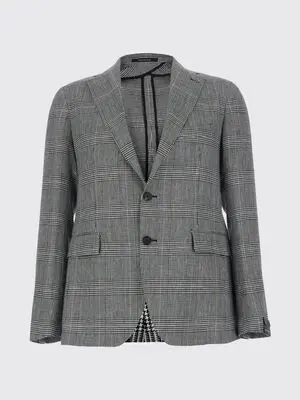 Tagliatore Prince Of Wales Check Linen And Cotton Single-breasted Blazer - Grey