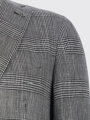 Tagliatore Prince Of Wales Check Linen And Cotton Single-breasted Blazer - Grey