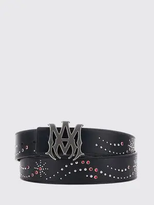 Amiri Studded Leather Belt With Enamelled Monogram Buckle - Black