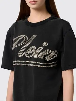 Philipp Plein Cotton Crewneck T-shirt With Rhinestone Logo - Black