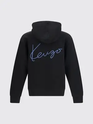 Kenzo Zip-up Cotton Hooded Sweatshirt With Contrast Logo