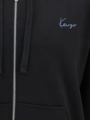 Kenzo Zip-up Cotton Hooded Sweatshirt With Contrast Logo