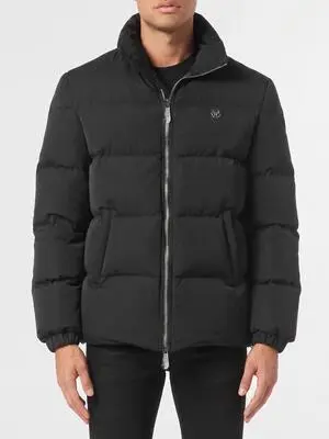 Philipp Plein Nylon Down Jacket With Logo And Slogan - Black