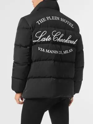 Philipp Plein Nylon Down Jacket With Logo And Slogan - Black