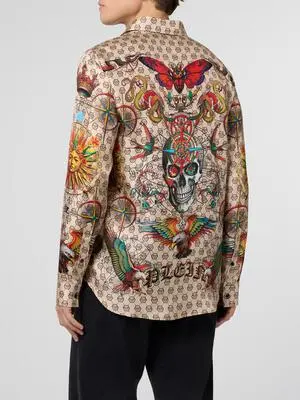 Philipp Plein Silk Shirt With Monogram And Graphic Prints
