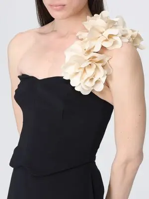 H COUTURE Polyester Crêpe Off-the-shoulder Jumpsuit With Flower Appliqu