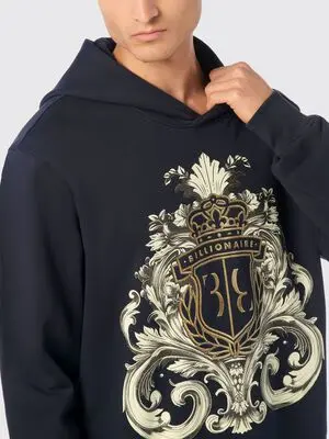 BILLIONAIRE Cotton Hoodie With Baroque Print - Blue