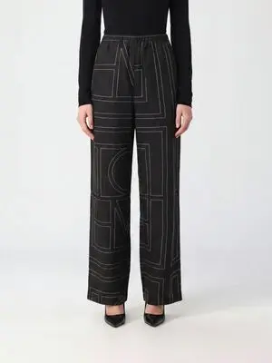 TOTEME High-waisted Silk Palazzo Trousers With Logo Print - Black