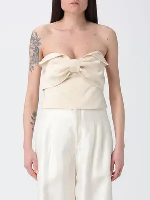 H COUTURE Viscose Crop Top With Bow - Ivory