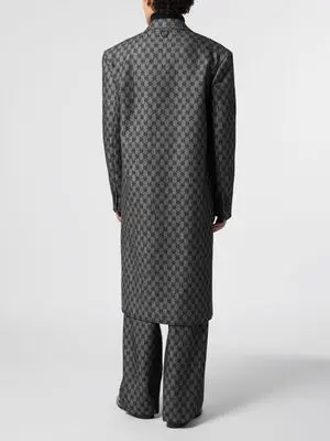 Philipp Plein Knee-length Double-breasted Coat In Cotton With Monogram