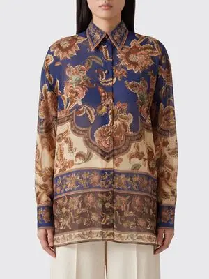 Zimmermann Aster Relaxed Fit Silk Shirt With Ethnic Print - Blue
