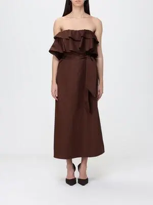 HANITA Cotton Poplin Midi Dress With Ruffles - Ebony