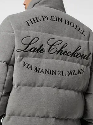Philipp Plein Wool Down Jacket With Logo And Slogan