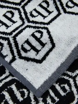 Philipp Plein Set Of 2 Hexagon Logo Jacquard Cotton Terry Towels - Black