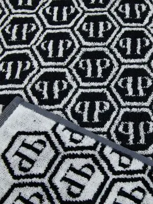 Philipp Plein Set Of 2 Hexagon Logo Jacquard Cotton Terry Towels - Black