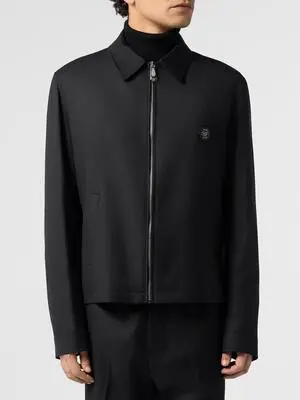 Philipp Plein Hexagon Monogram Wool Blend Shirt Jacket - Black