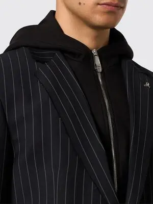 Philipp Plein Slim Fit Pinstripe Single-breasted Blazer With A Hood