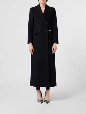Philipp Plein Long Double-breasted Wool Coat With Skull Print And Crystals - Black
