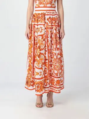 Dolce & Gabbana High-waisted A-line Midi Skirt In Cotton With Maioliche Print - Multicolor