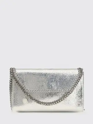 Stella McCartney Falabella Crackle-effect Faux Leather Wallet On Chain - Silver
