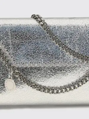 Stella McCartney Falabella Crackle-effect Faux Leather Wallet On Chain - Silver