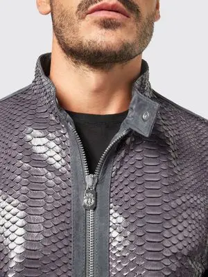 BILLIONAIRE Python Leather Bomber Jacket
