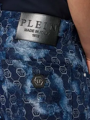 Philipp Plein Monogrammed Cotton Denim Shorts