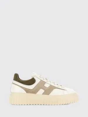 Hogan H-stripes Leather And Suede Lace-up Sneakers With Platform Sole - Ivory