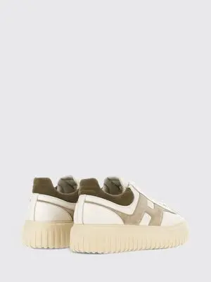 Hogan H-stripes Leather And Suede Lace-up Sneakers With Platform Sole - Ivory