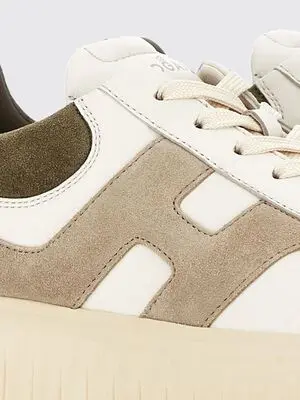 Hogan H-stripes Leather And Suede Lace-up Sneakers With Platform Sole - Ivory