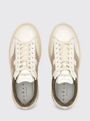 Hogan H-stripes Leather And Suede Lace-up Sneakers With Platform Sole - Ivory