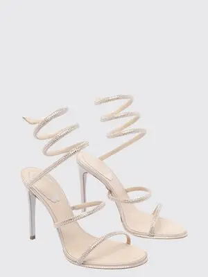 Rene Caovilla Cleo Crystal Embellished Spiral Strap High-heeled Sandals - Beige