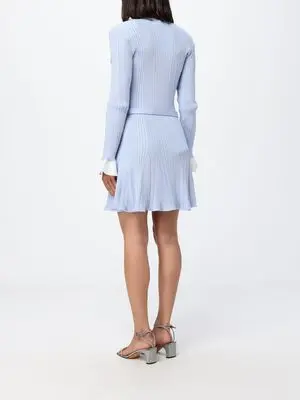 SELF-PORTRAIT Ribbed Knit Wool Blend Mini Shirt Dress With Belt