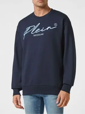 Philipp Plein Cotton Crewneck Sweatshirt With Dropped Shoulders And Contrast Logo - Blue