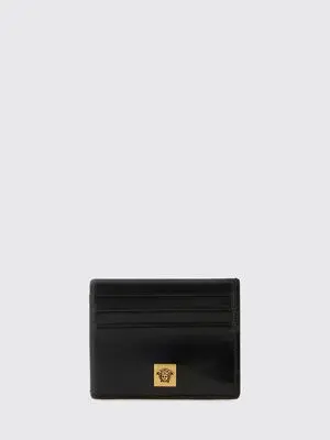 Versace Leather Card Holder With Medusa Plaque And Six Card Slots - Black