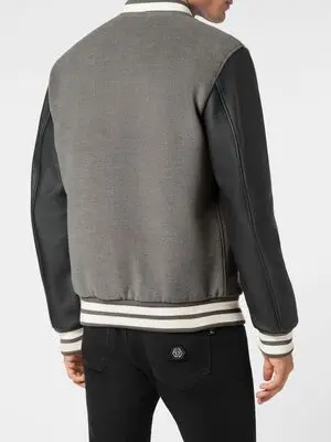 Philipp Plein Varsity Jacket With Leather Sleeves - Grey